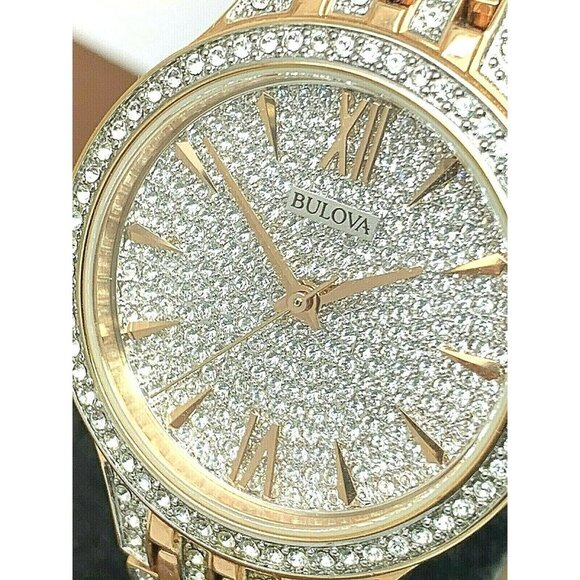 Bulova | Accessories | Bulova Womens Watch 98l235 Crystal Accented Rose ...
